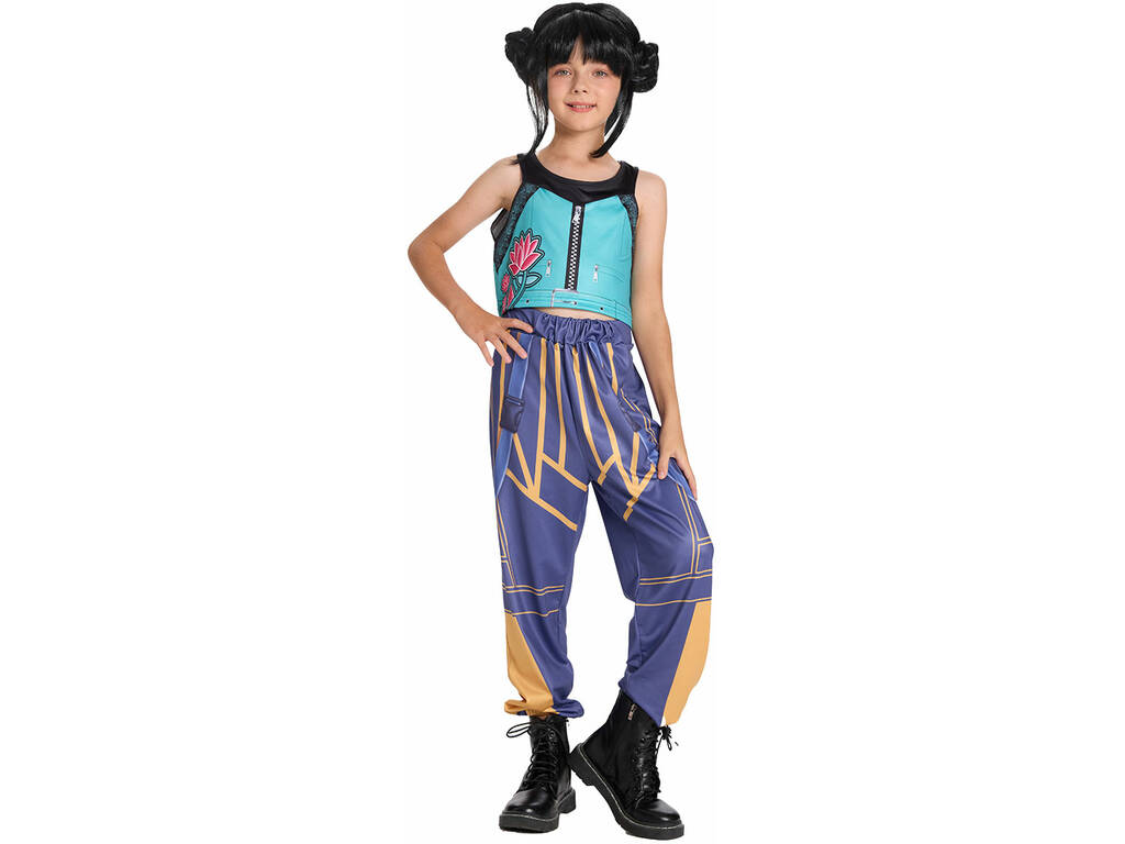 Disfraz Music Hunter Niña con Peluca Negra Talla M | Juguetilandia